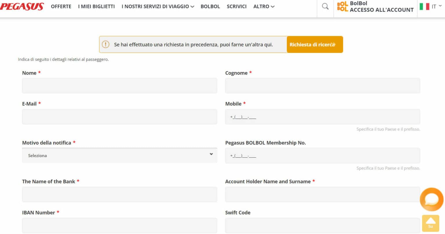Servizio assistenza clienti Pegasus Airlines