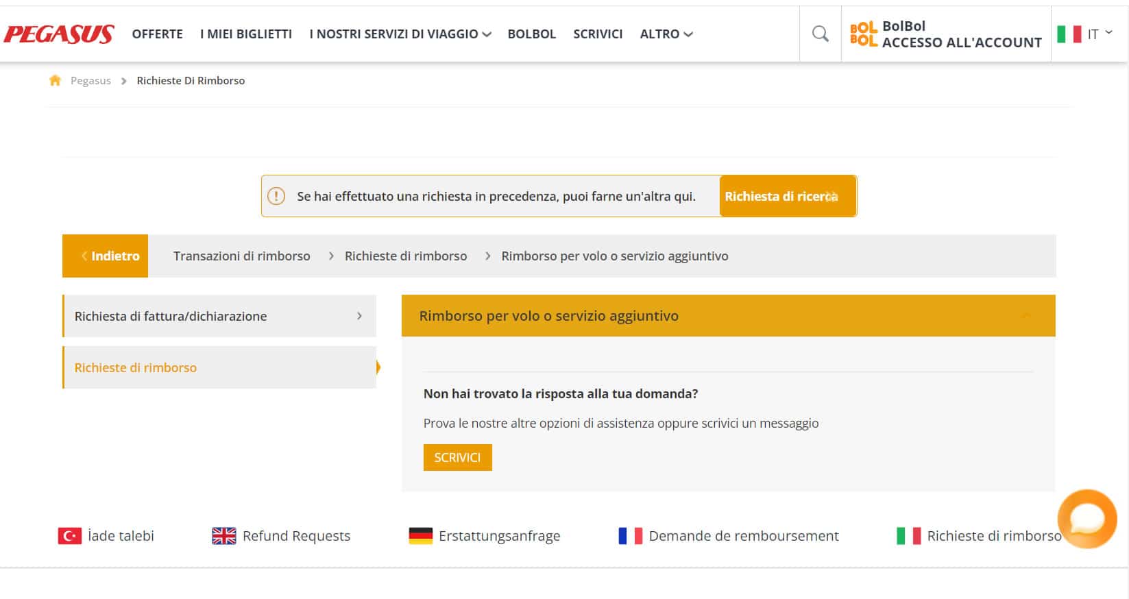 Servizio assistenza clienti Pegasus Airlines
