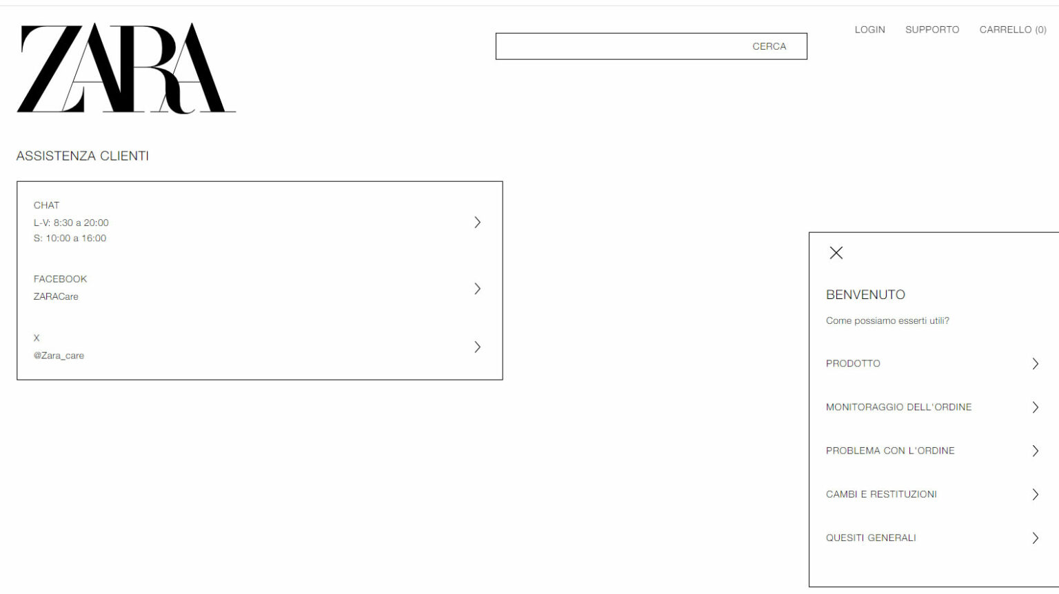 Assistenza clienti Zara: numero di telefono, email e chat