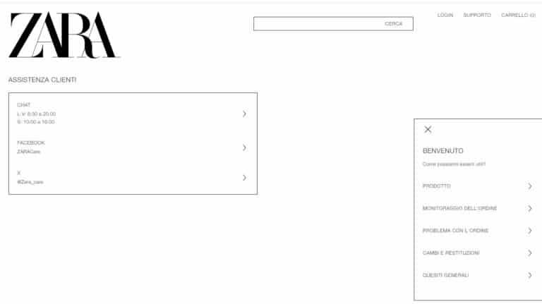Assistenza clienti Zara: numero di telefono, email e chat