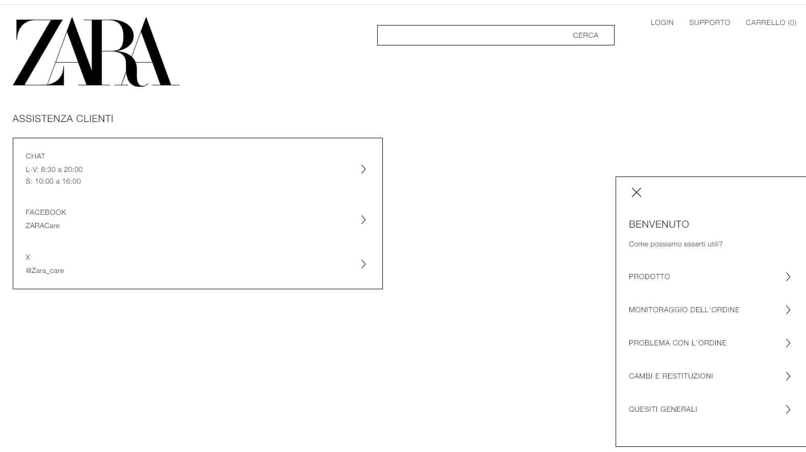 Assistenza clienti Zara: numero di telefono, email e chat
