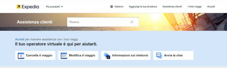Contatti servizio assistenza clienti Expedia: telefono, chat e email