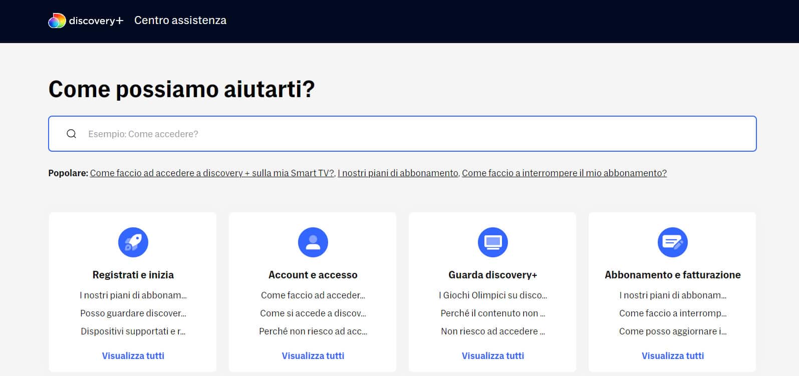 Servizio assistenza clienti Discovery Plus